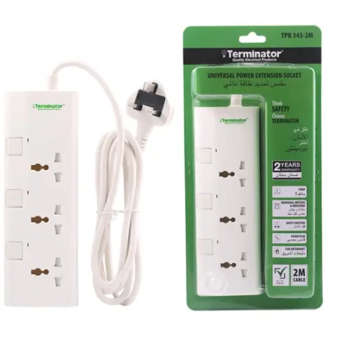Terminator 3 Way Universal Power Extension Socket With Individual ...